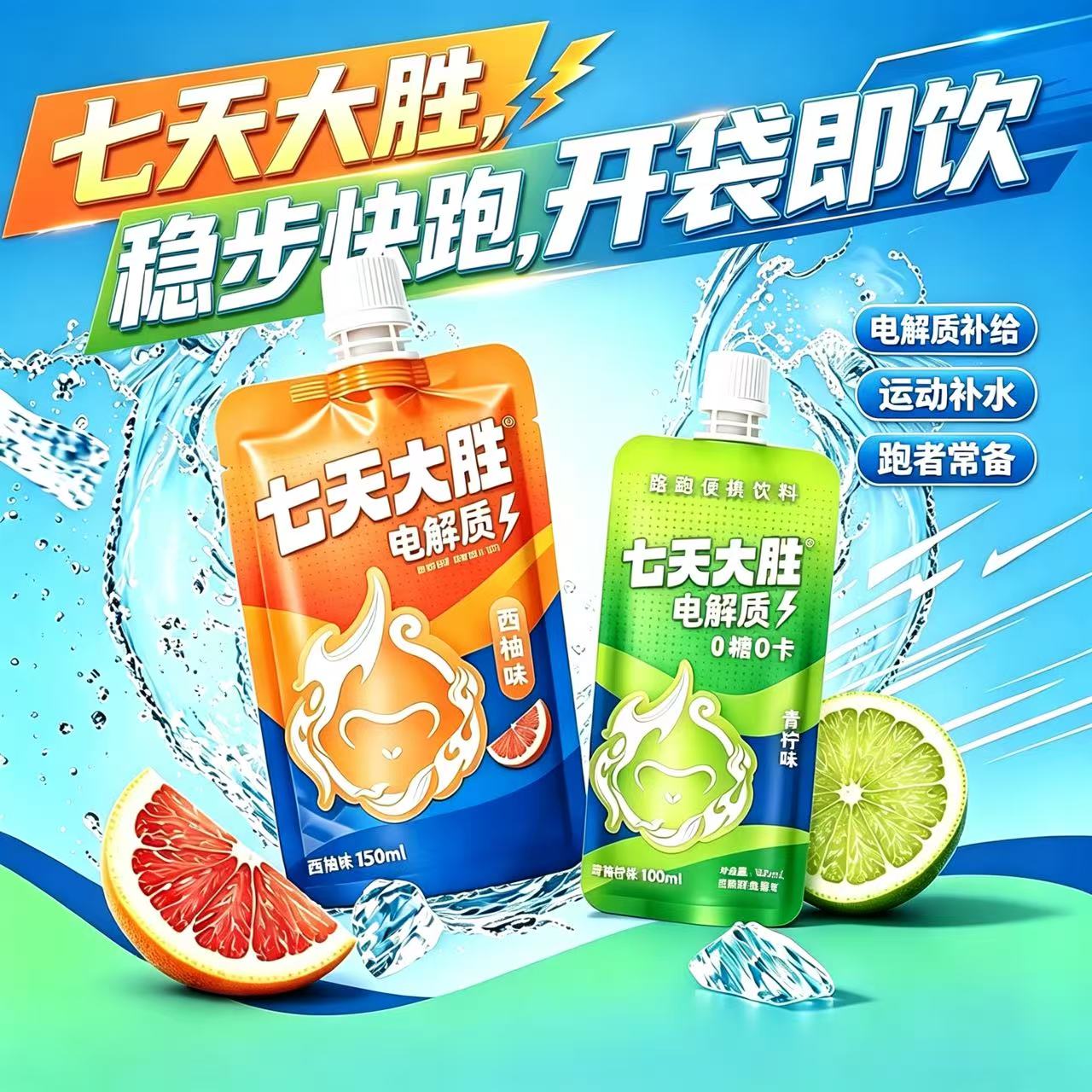 七天大胜电解质混合装吸嘴袋装户外路跑马拉松健身便携补水饮料