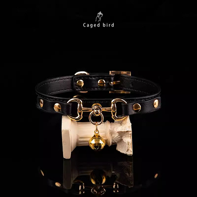 Puppy铃铛牛皮项圈choker颈圈女m脖圈颈饰k9情侣颈带可刻字定制
