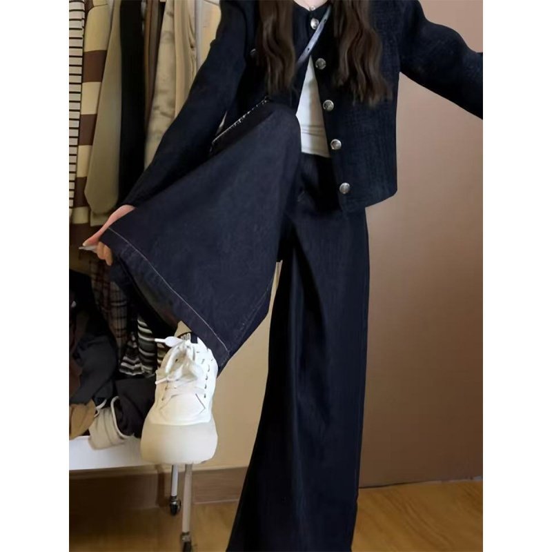 大码复古美式牛仔裤女2026春季胖mm宽松高腰显瘦直筒阔腿拖地裤子