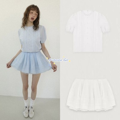 甜美蕾丝泡泡袖短袖衬衫半身裙女