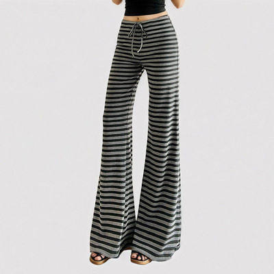 美式复古撞色条纹绑带针织休闲裤