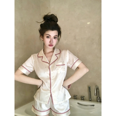 夏季冰丝星星印花女睡衣套装