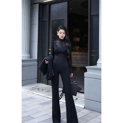 【尤克菲儿】原创高定罗马纹春秋高腰蕾丝镂空气质修身优雅两件套