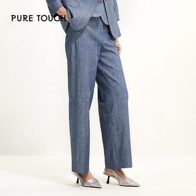 pure touch女士直筒西装裤通勤时尚简约百搭雾月蓝正装长裤