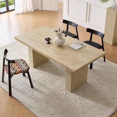 法式复古岩板餐桌椅组合