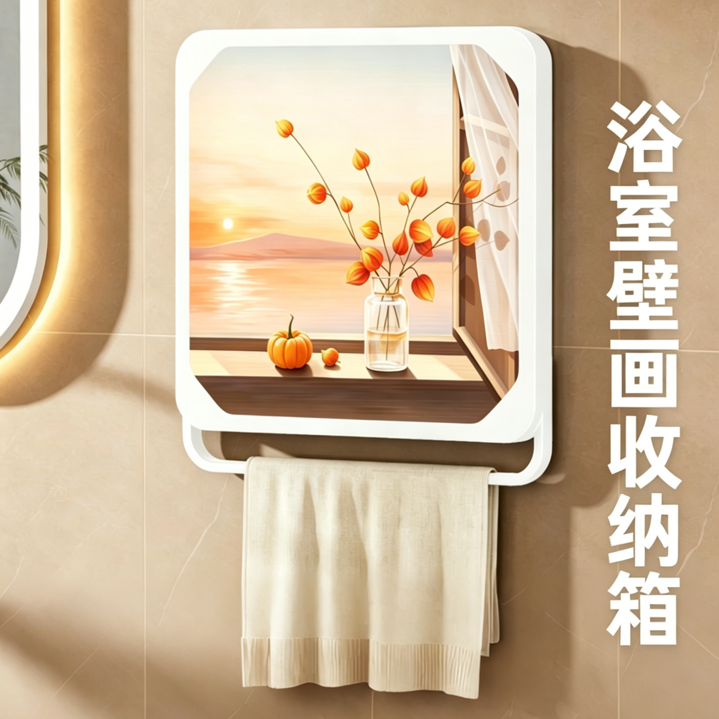 浴室壁画收纳箱柜盒折叠防水置物架卫生间浴巾挂墙洗澡放衣服神器