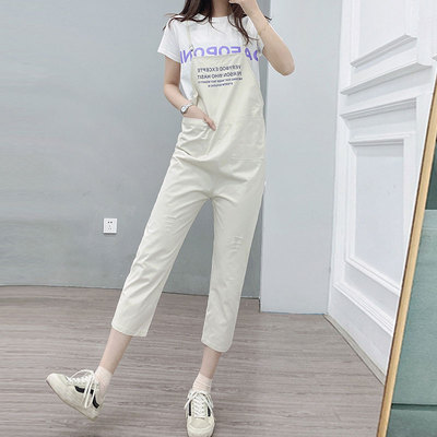 休闲自然腰九分裤连体裤