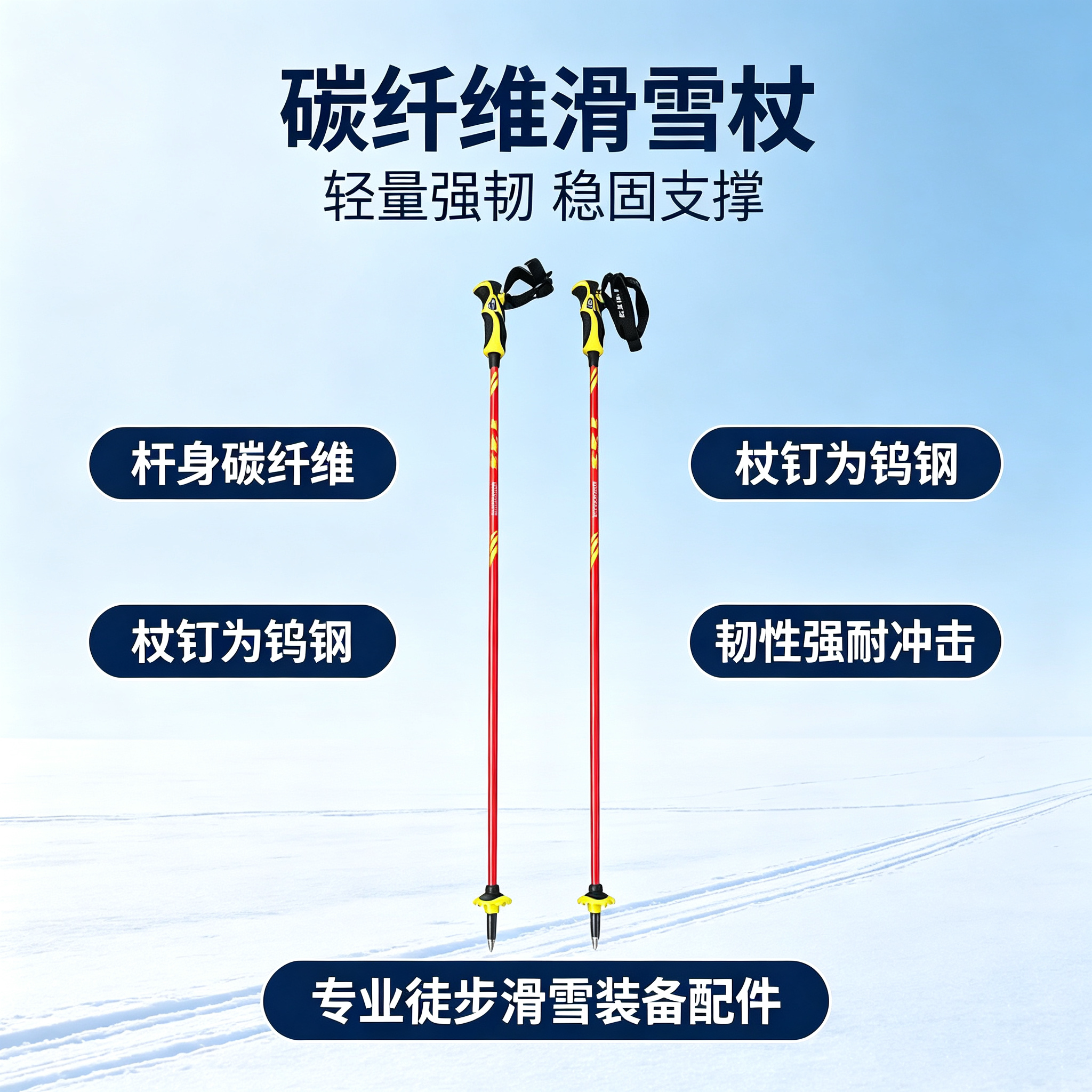 碳纤维滑雪手杖滑雪杆11S长115CM超轻细弹性强适合身高168-173CM