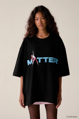 泰国潮牌 mattermakers 黑色字母瑜伽小人印花宽松短袖T恤
