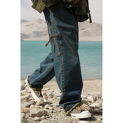 1533复古水洗做旧毛边束脚牛仔裤