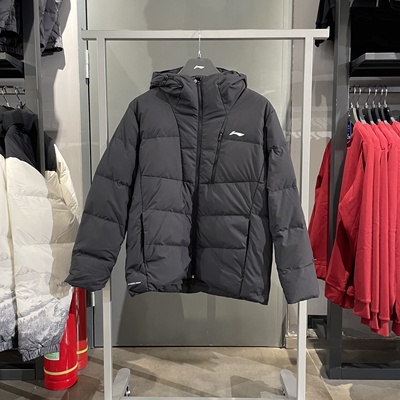 李宁2025冬季新款男子连帽羽绒服健身鸭绒保暖防泼水外套 AYMV467