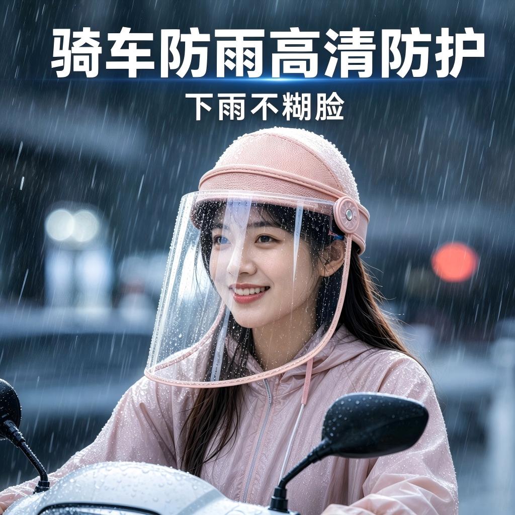 骑行防雨面罩户外遮雨帽骑电动车防雨防风帽女护脸透明面罩挡雨帽