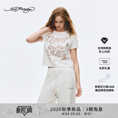 【秋季新品】Ed Hardy埃德哈迪2026秋季新款女士烫钻短袖T恤