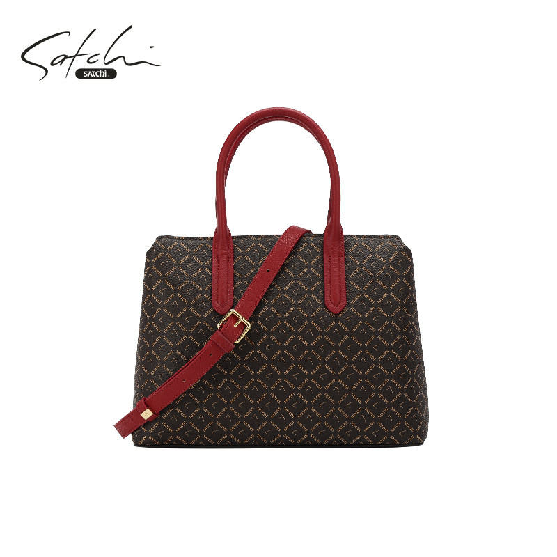 Satchi/沙驰女士休闲手提包时尚PVC通勤撞色单肩包妈妈托特包_虎窝淘