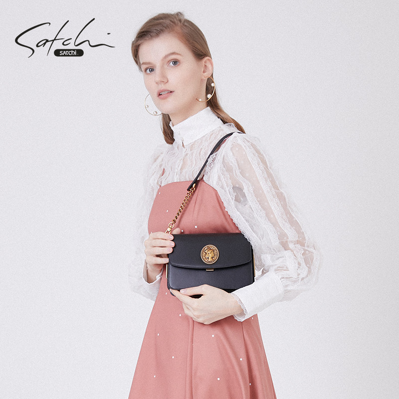 SATCHI/沙驰女包高级质感单肩腋下包设计师推荐真皮小方包斜挎包_虎窝淘