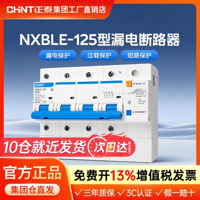 正泰漏电保护器NXBLE系列C型漏电断路器总闸NXBLE-125壳架 63A 2P
