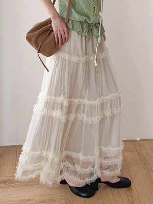 BORAN帛然蕾丝花边半身裙网纱中长款裙子女蛋糕蓬蓬裙E3023Q