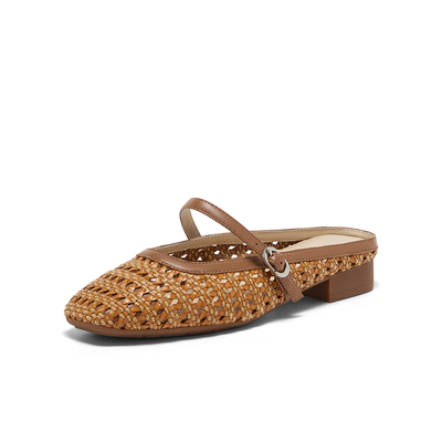 Bata穆勒拖鞋女2025春季商场新款编织软底一脚蹬包头凉鞋AWV34AH5