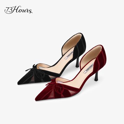 73hours女鞋浪漫独白2025秋季新款气质尖头高跟鞋女黑色浅口单鞋
