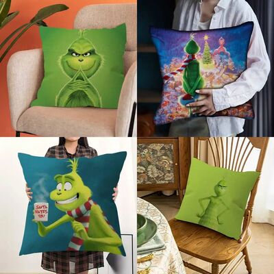 Green Christmas Grinch Pillow Cushion Cover Pillowcase Livin