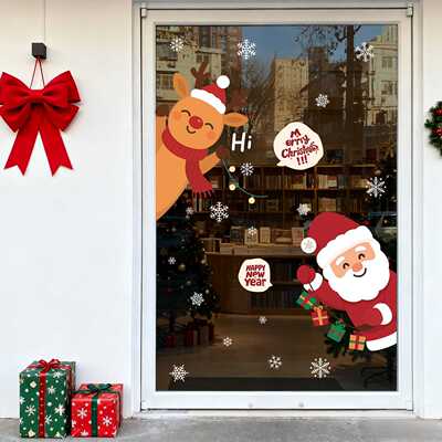 Santa Elk Window Electrostatic Window Stickers Christmas Dec