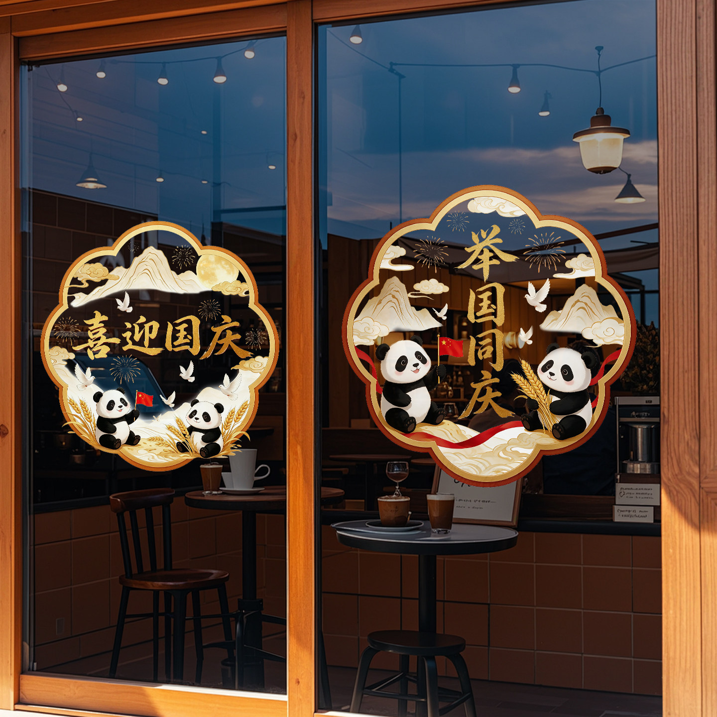 欢度国庆节日装饰氛围布置窗贴商场店铺静电玻璃门贴纸窗花