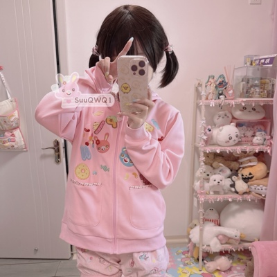 【现货】mp游乐园薄绒卫衣可爱毛圈宽松连帽喵喵小鸟机