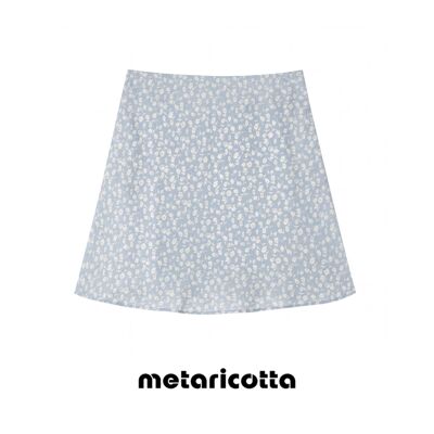 Metaricotta 浅蓝法式碎花印花气质复古显瘦A字半身裙子女