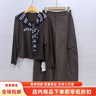 艾26-0697秋装2026女新款时尚长袖上衣针织套裤工装阔腿裤两件套