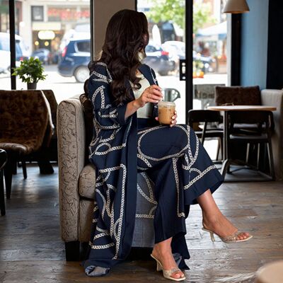 阿巴亚印花夏季长款开衫长裤两件套 Long cardigan and pants set