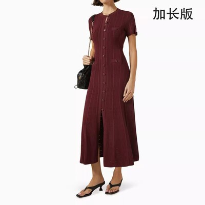 Open-front short-sleeved knitted dress镂空短袖显瘦针织连衣裙