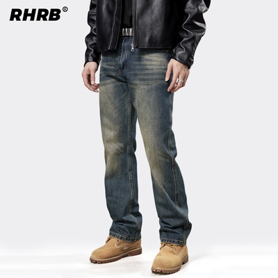 RHRB水洗美式复古牛仔裤男款直筒春秋新款宽松阔腿男生长裤子夏季