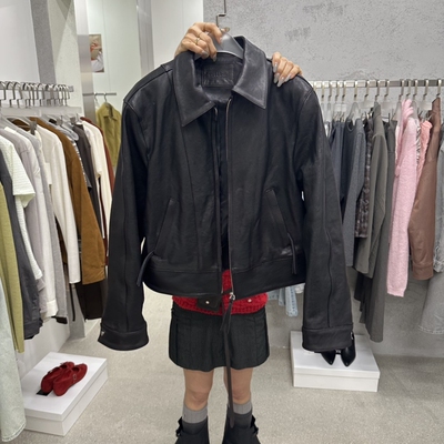 WEARABLE㊣东大门代购女装26秋冬新款休闲真品皮衣羊皮翻领