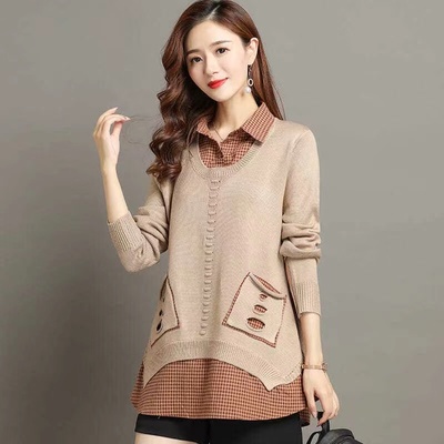 衬衫领假两件毛衣上衣春秋装外穿