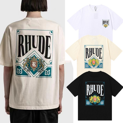 RHUDE短袖情侣扑克牌印花纯棉T恤