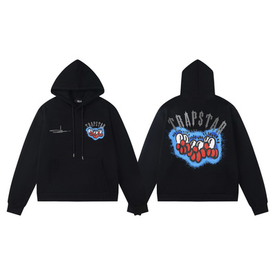 trapstar卡通涂鸦加绒连帽卫衣潮