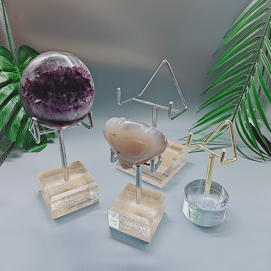 新款透明水晶底座矿物展示架亚克力首饰架收纳架个人收藏摆件