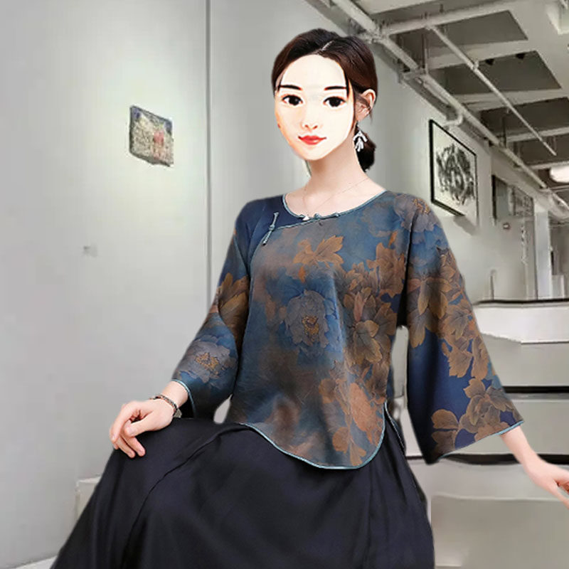 服装裁剪样板斜开襟圆领通袖旗袍衫中式上衣纸样打版定制来料加工