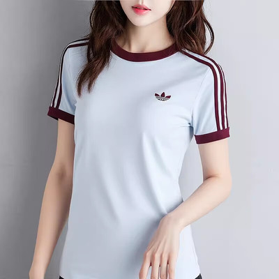 阿迪达斯三叶草短袖女装夏季新款蓝色半袖圆领休闲运动T恤KD3684