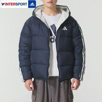 阿迪达斯男装两面穿羽绒服短款25秋冬新款运动服保暖外套KC2491