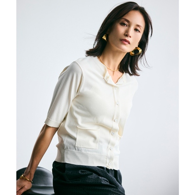 BEIGE，时尚简约通勤可水洗VALOIS绉绸修边短袖开衫女ONWARD