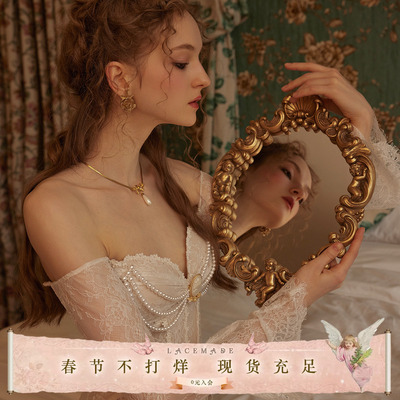 LaceMade 洛斯羽翼 设计感重工复古法式蕾丝珍珠宫廷鱼骨连衣裙