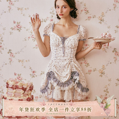 LaceMade 彼得兔娃娃 法式甜美设计感两穿白色短款连衣裙小众夏季