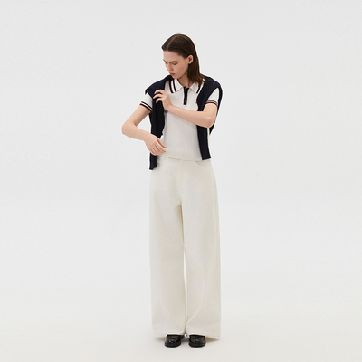 INRM 复古撞色学院风针织polo衫女夏季新品通勤短袖针织衫T恤上衣