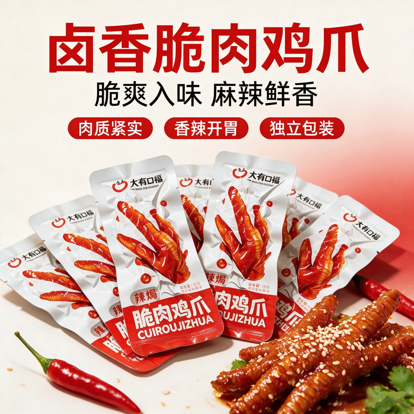 大有口福辣焗脆肉鸡爪凤爪子开袋即食小吃鸡肉类零食卤味熟食解馋