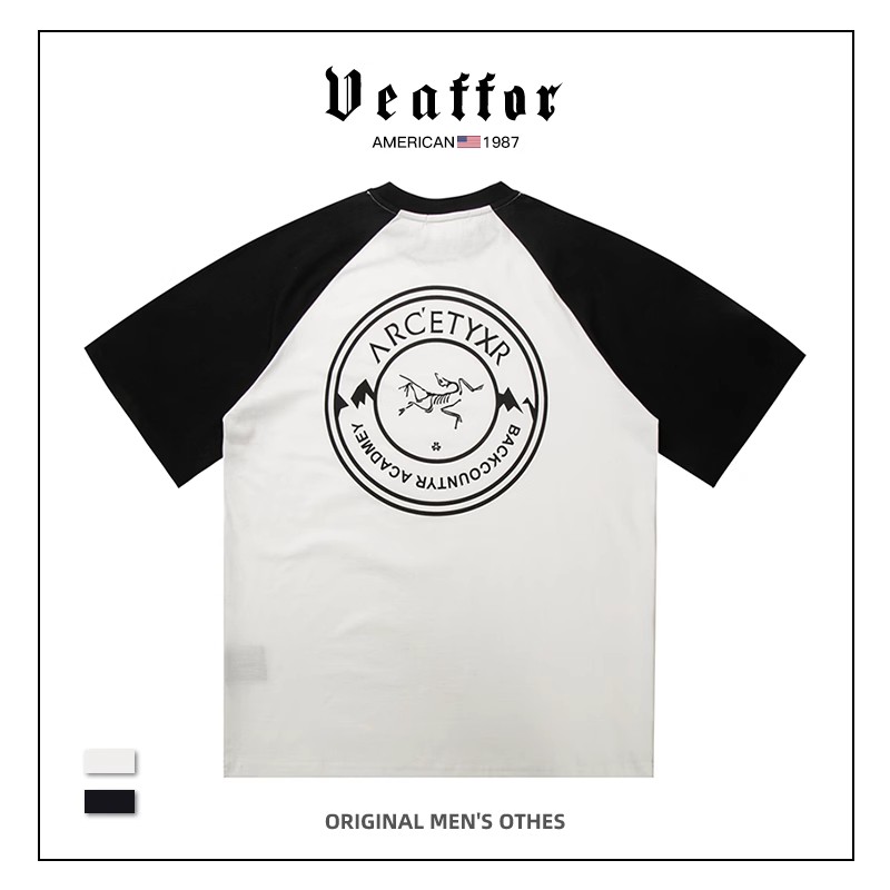 Veaffor美式潮夏季短袖印花T恤240g男女ins拼色上衣宽松情侣体恤_虎窝淘