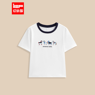IEF/爱依服2026夏季新款短袖T恤时尚气质设计感撞色日常百搭简约