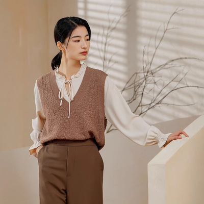 2025秋新款女上衣气质通勤百搭系带衬衫HT30113