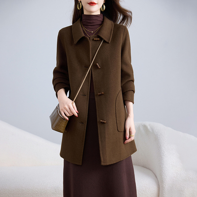 双面绒羊毛大衣女中长款呢子外套