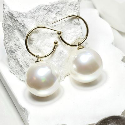 Healing girl秋冬气质大珍珠耳环两戴银针耳圈